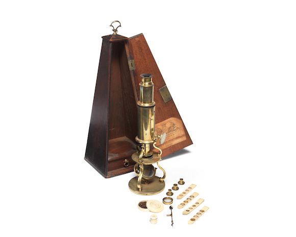 Bonhams : A William Harris & co brass Culpeper-type microscope in case ...