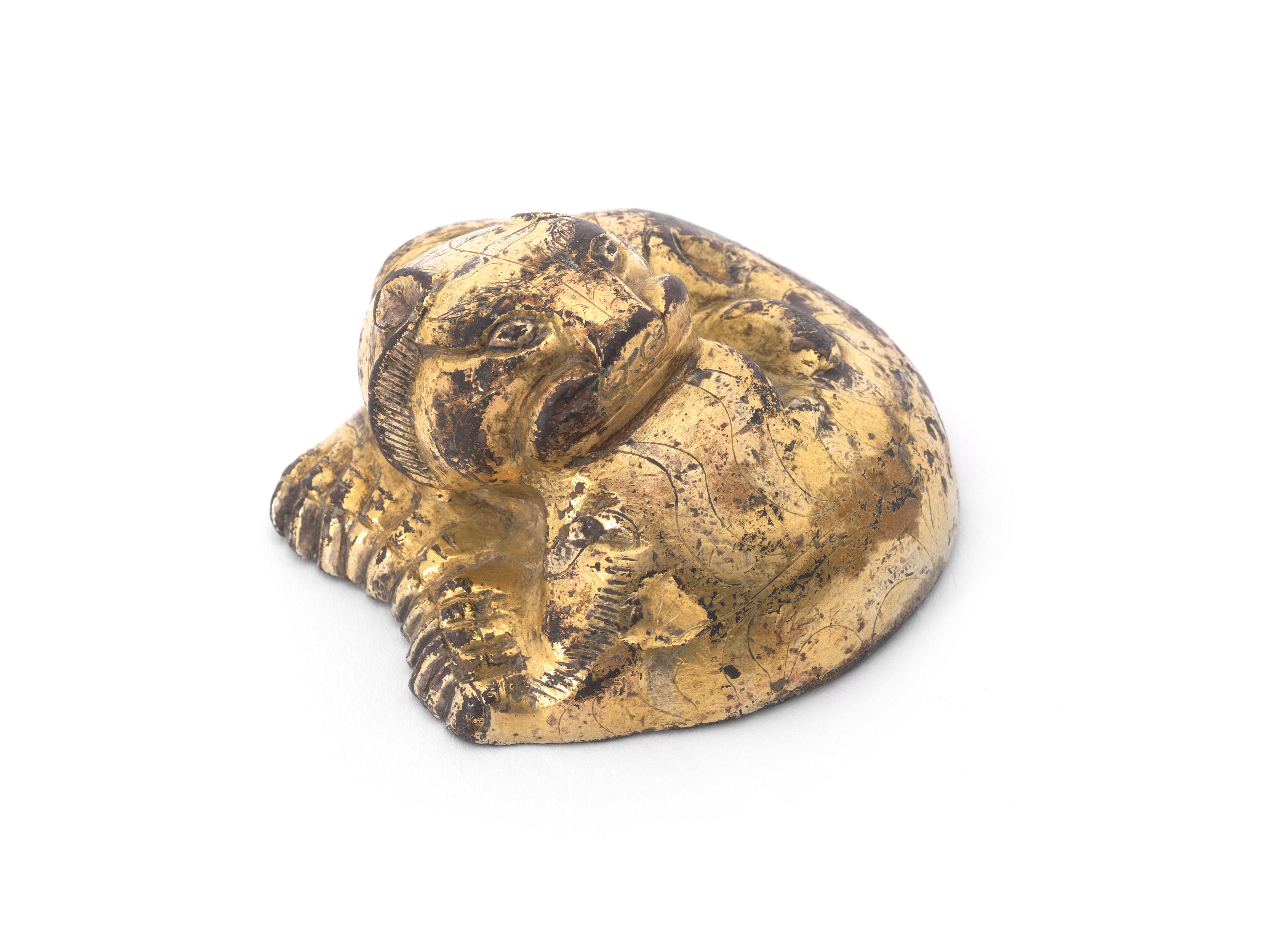 Bonhams A Rare Silver And Gilt Bronze Tiger Weight Han Dynasty