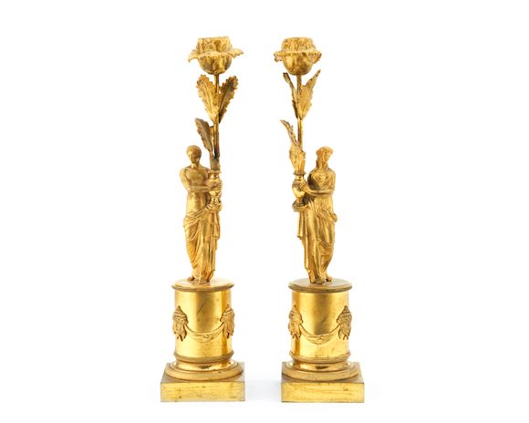 Bonhams : A pair of Continental early 19th century gilt bronze figural ...