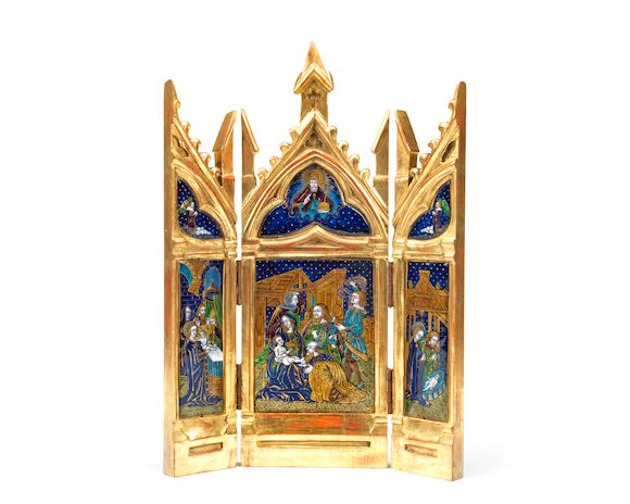 Bonhams : A 19th century Limoges enamel triptych mounted within a ...