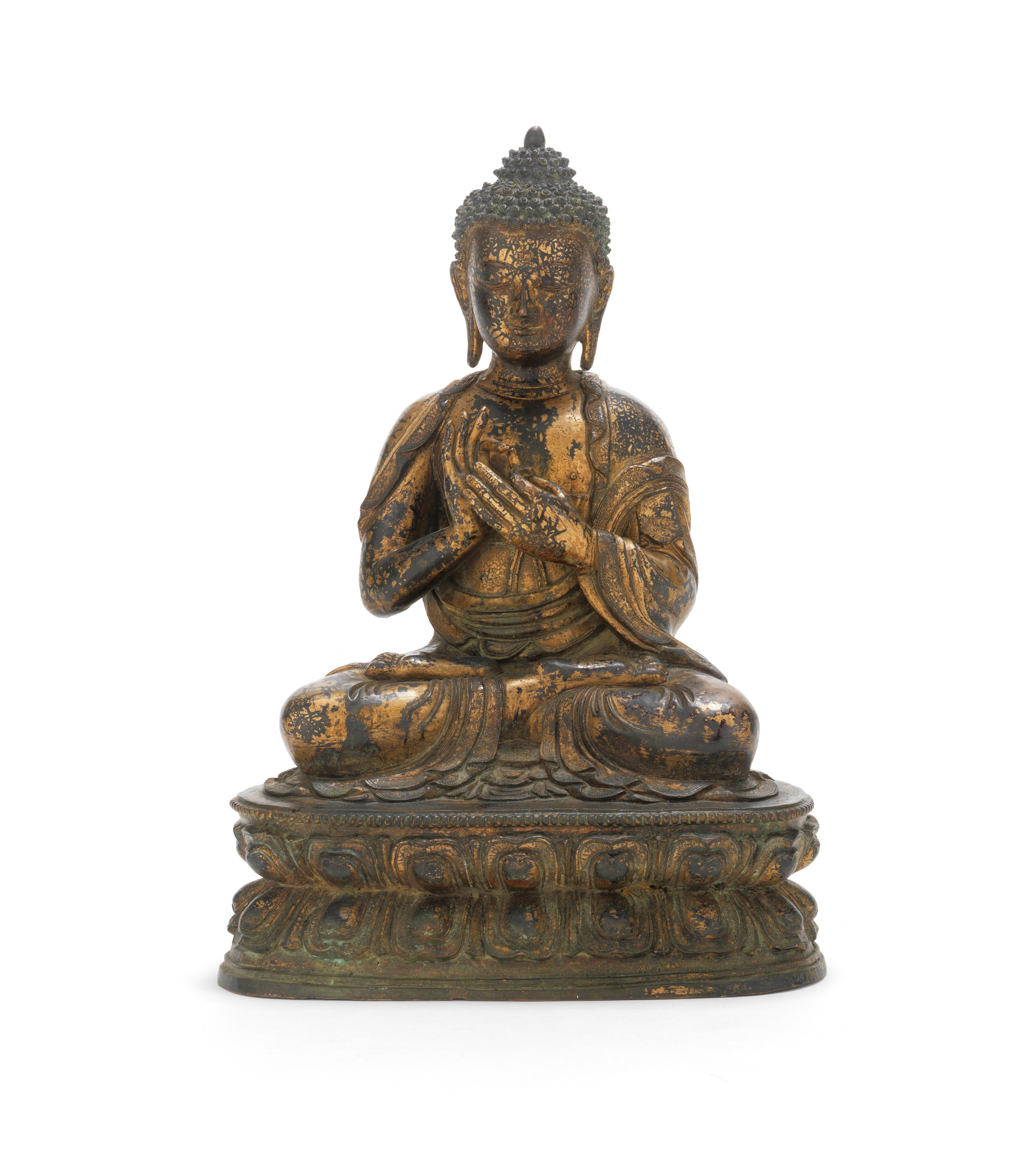 Bonhams A Large Lacquered Parcel Gilt Bronze Figure Of Buddha 16th
