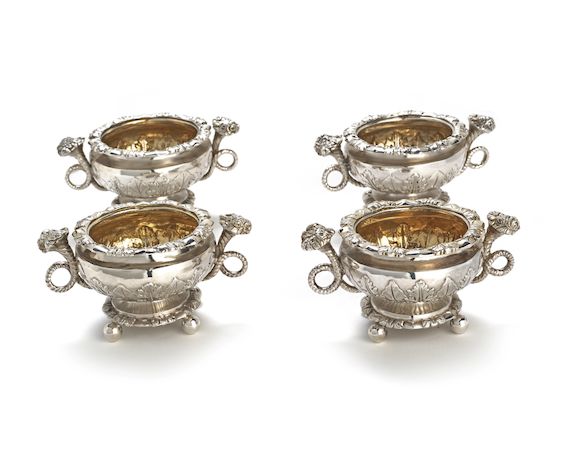 Bonhams : A set of four George III silver salts two by T & J Guest ...