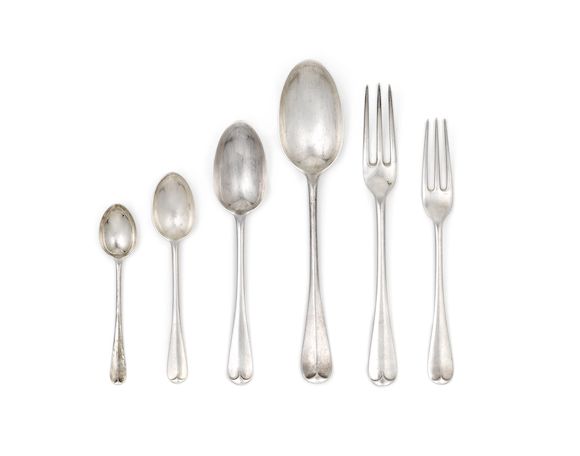 Bonhams : A silver Hanoverian pattern table service of flatware by ...
