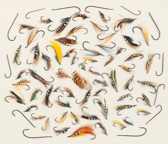 Bonhams : A framed display of fully dressed salmon flies