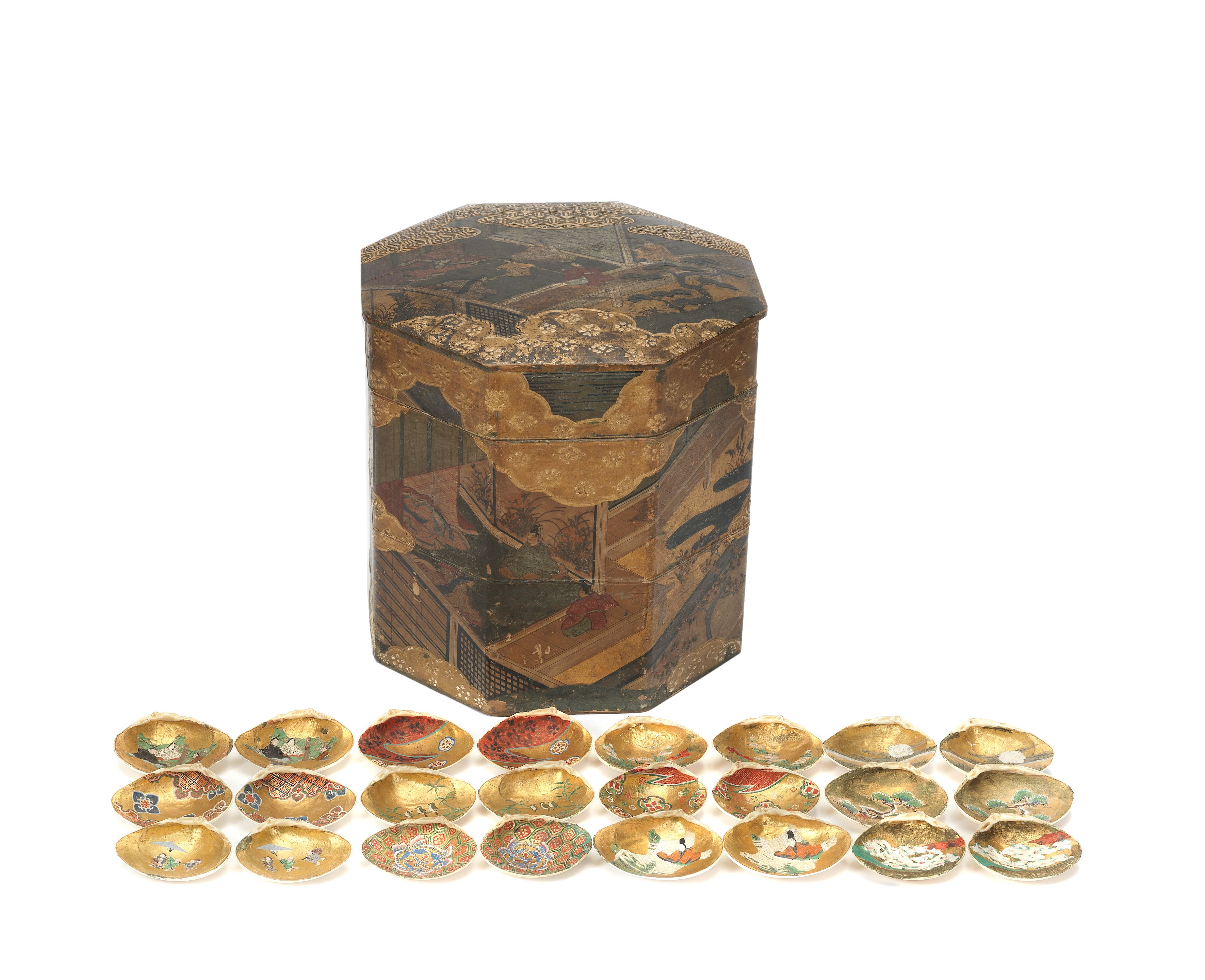 Bonhams : An octagonal paper-covered box for the shell-matching game ...