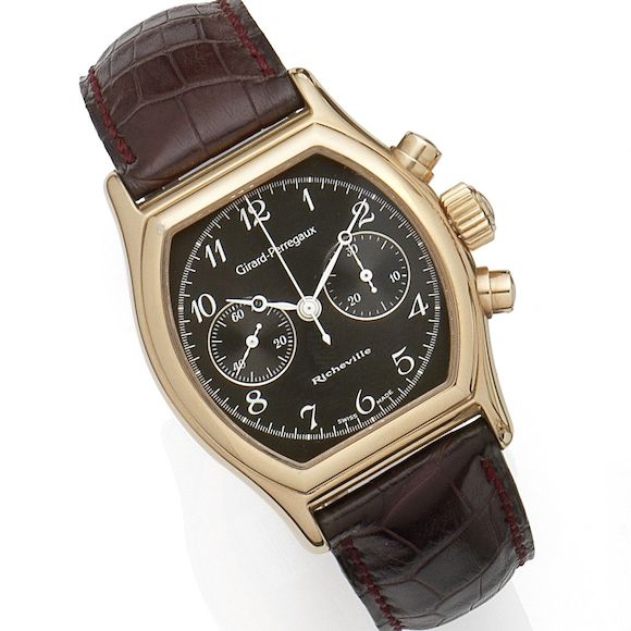 Bonhams : Girard-Perregaux. An 18K gold manual wind calendar wristwatch ...