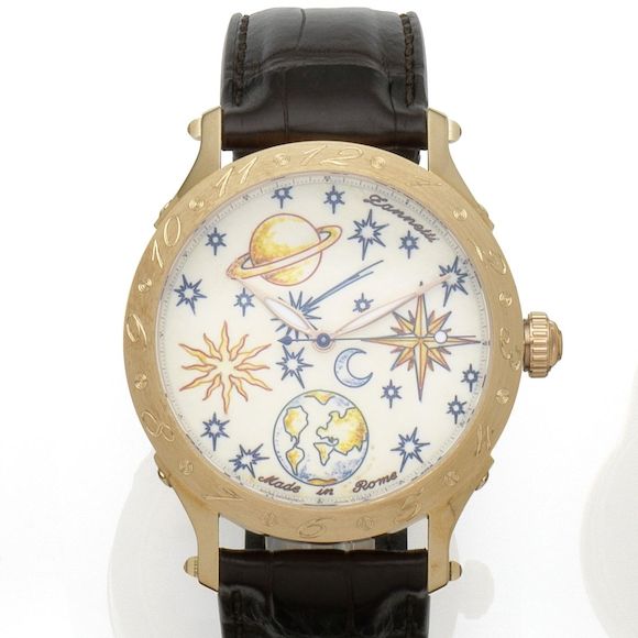 Bonhams : Zannetti. An 18K rose gold manual wind wristwatch with enamel ...