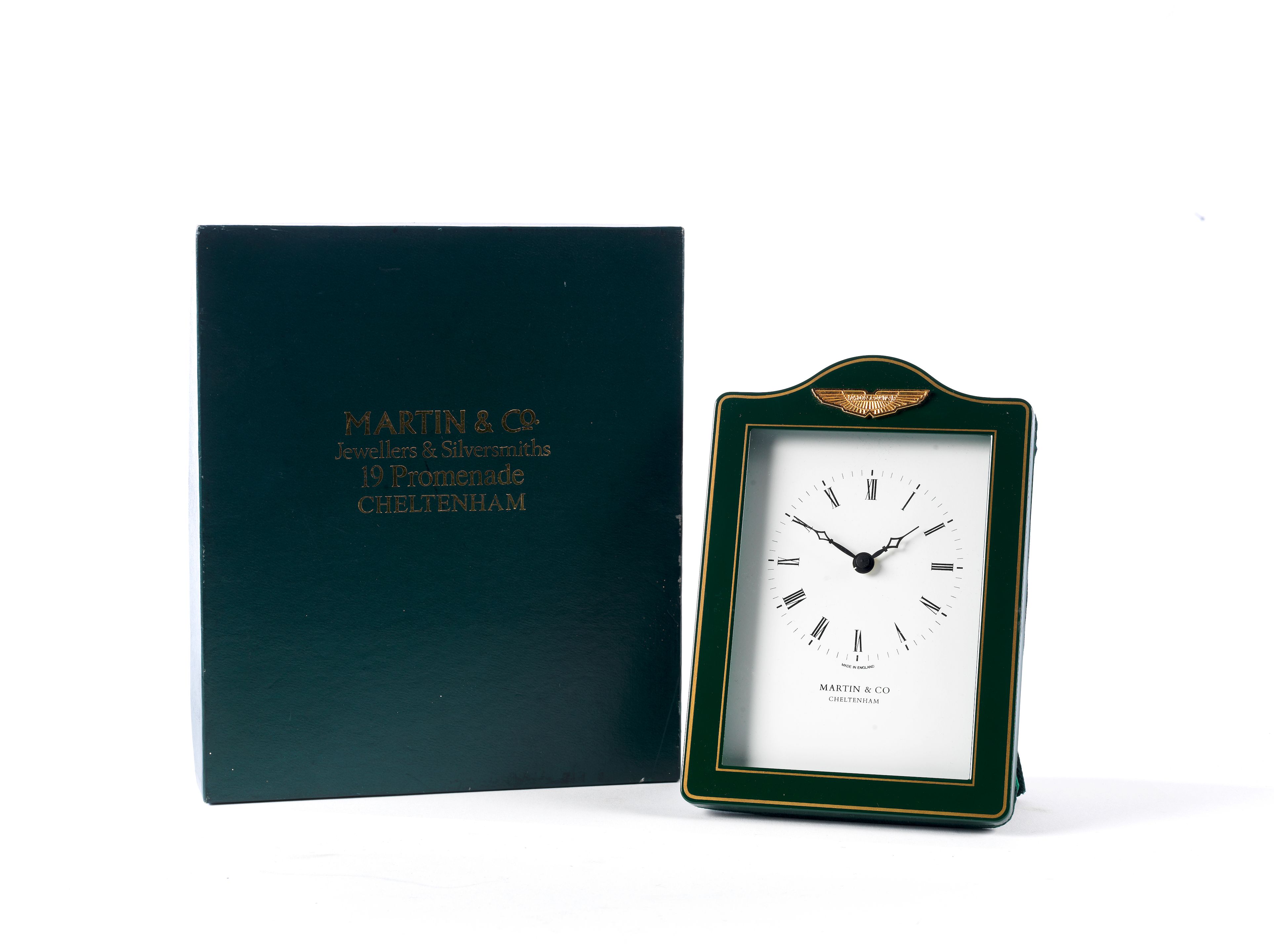 Bonhams Cars : An Aston Martin desktop clock by Martin & Co of Cheltenham,