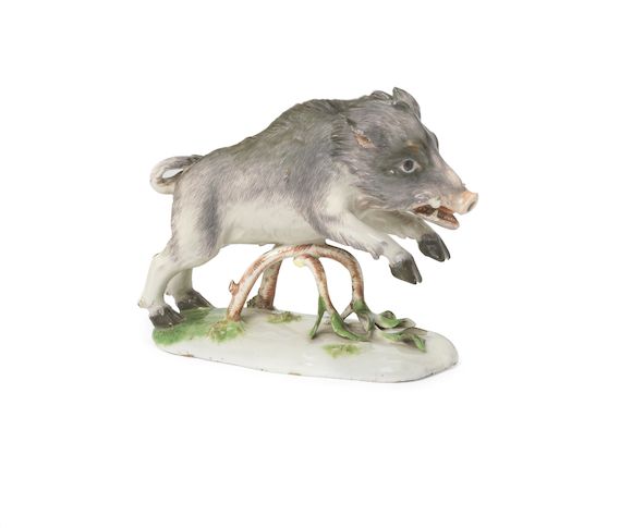Bonhams : A Strasbourg porcelain model of a wild boar, circa 1751-54