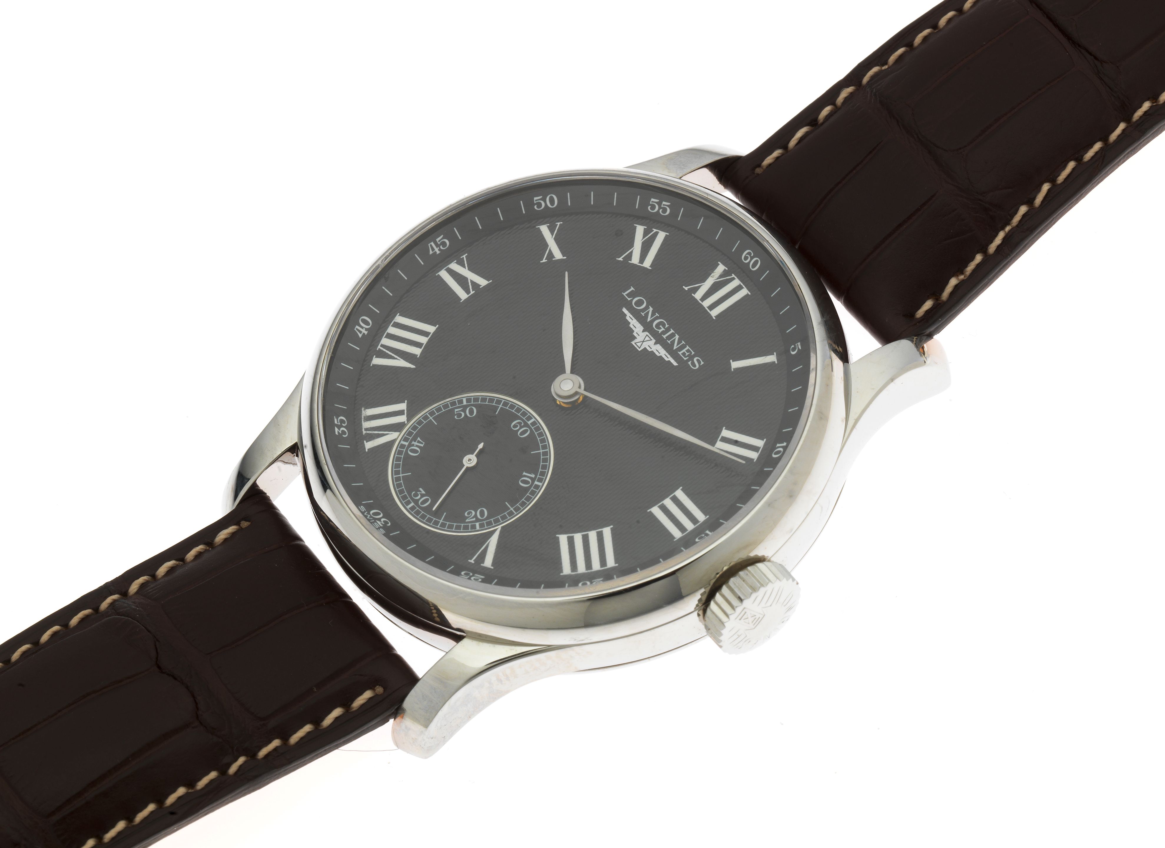 Bonhams : Longines. A stainless steel oversized manual wind wristwatch ...