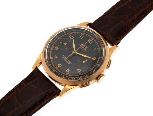 Bonhams : Chronographe Suisse EGONA. An 18K gold manual wind ...