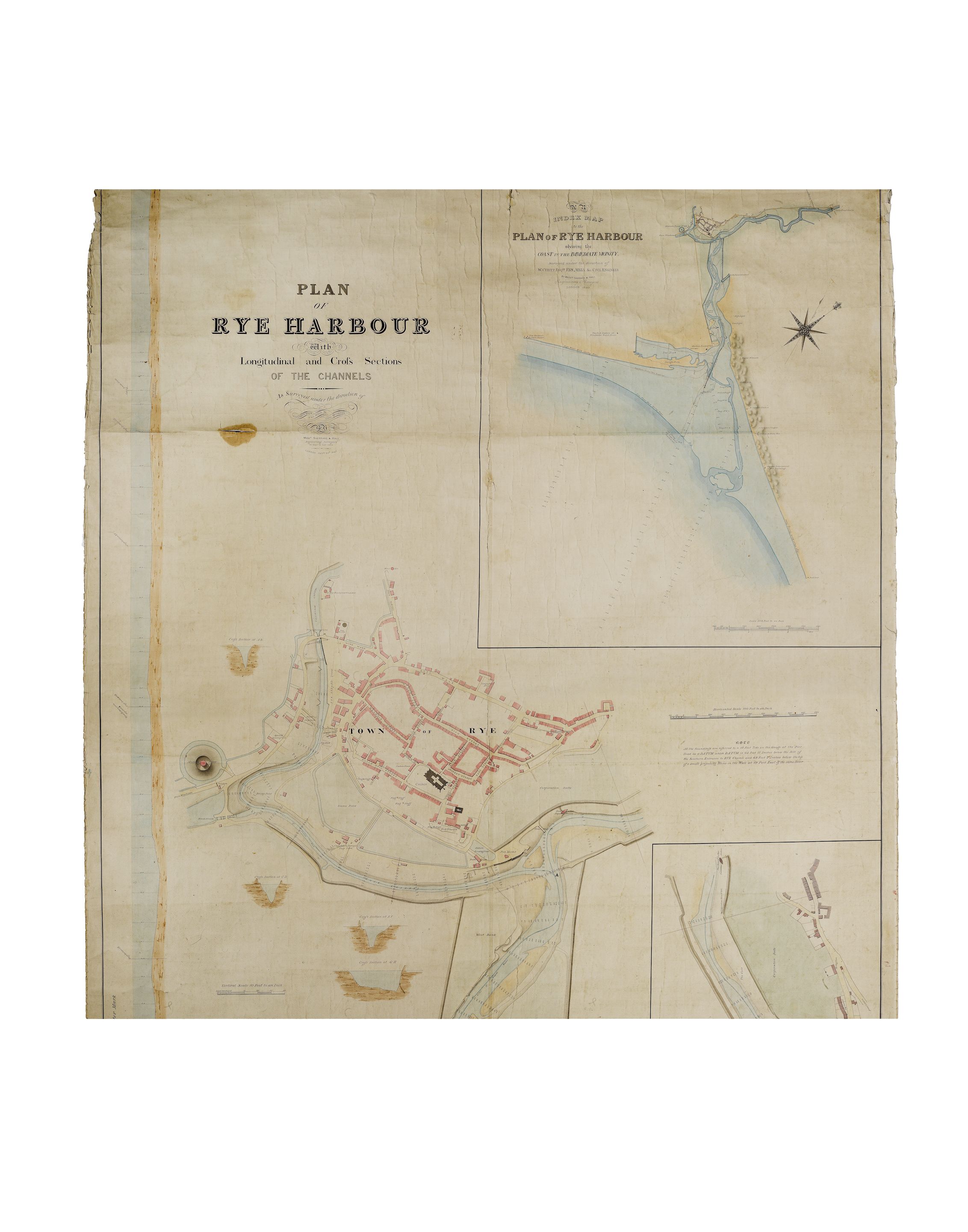 Bonhams : SUSSEX - RYE HARBOUR Plan of Rye Harbour with Longitudinal ...