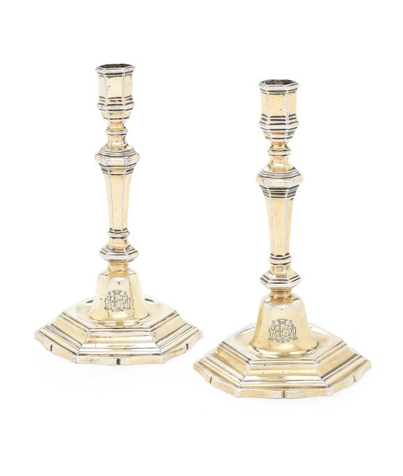 Bonhams : A pair of French provincial silver-gilt candlesticks maker's ...