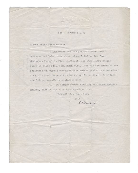 Bonhams : EINSTEIN (ALBERT) Typed letter signed (A. Einstein), to Heinz ...