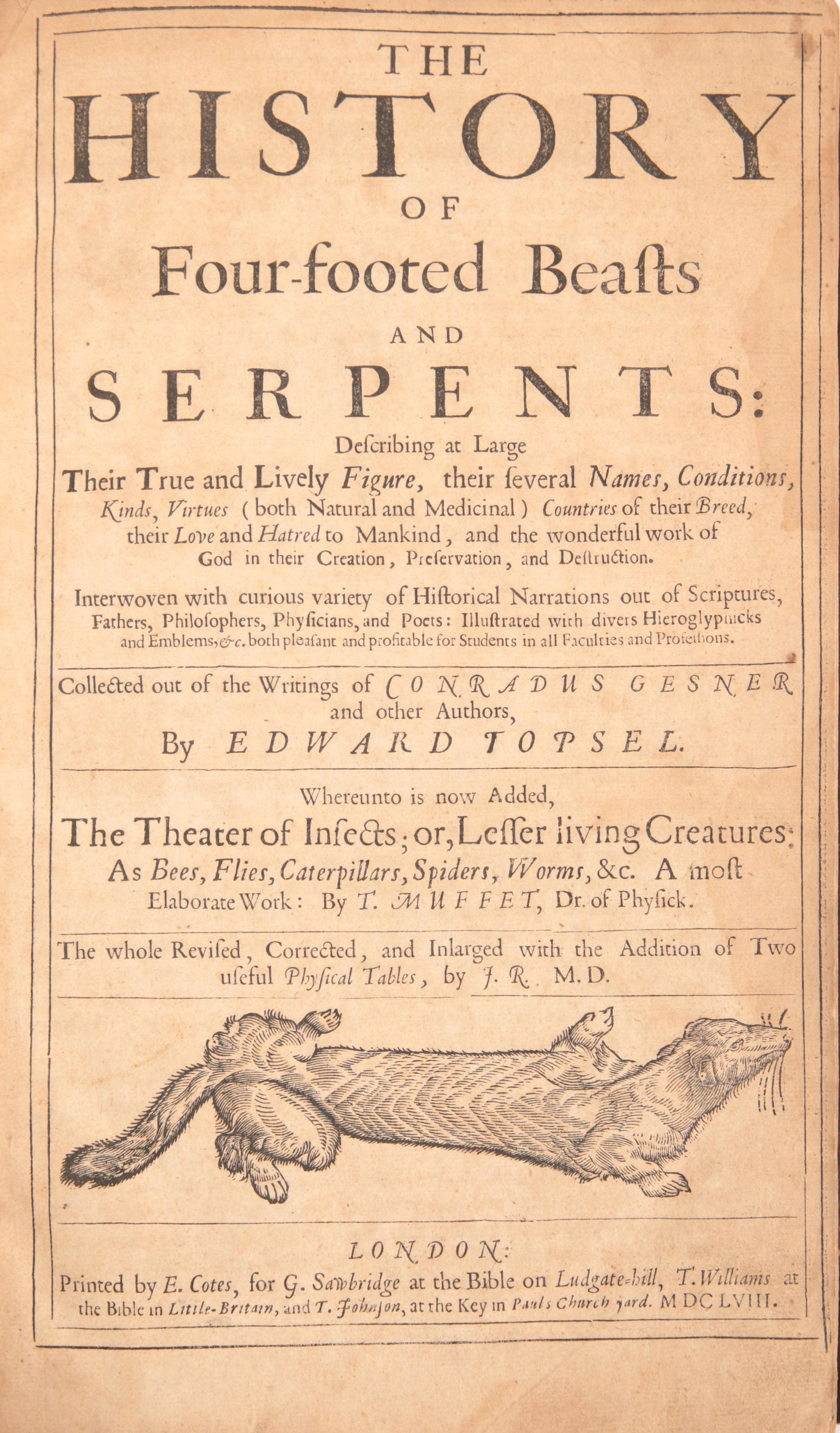 Bonhams : TOPSELL (EDWARD) The History of Four-Footed Beasts and ...