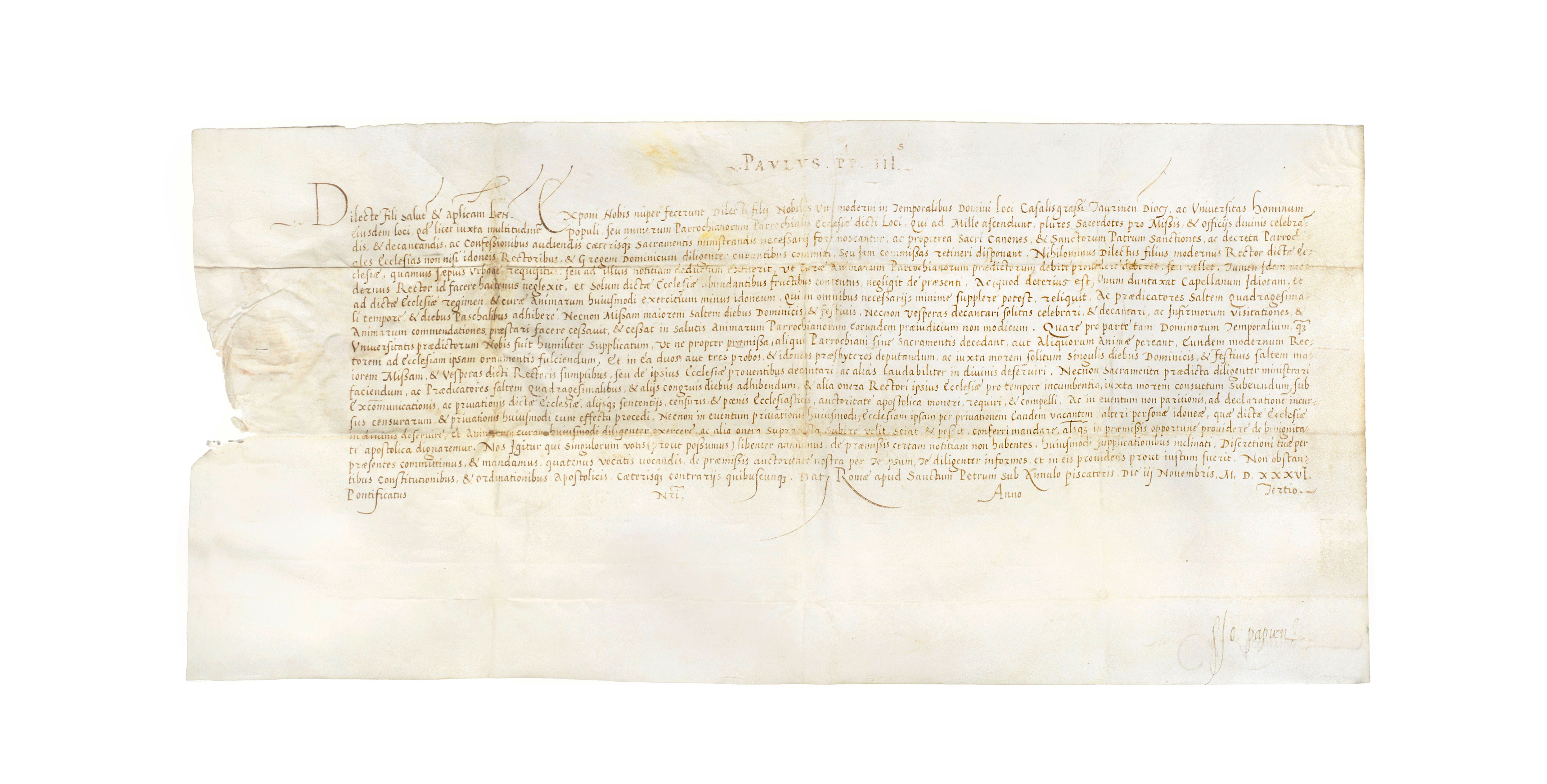 Bonhams : POPE PAUL III Papal brief issued in the Pope's name (Paulus ...