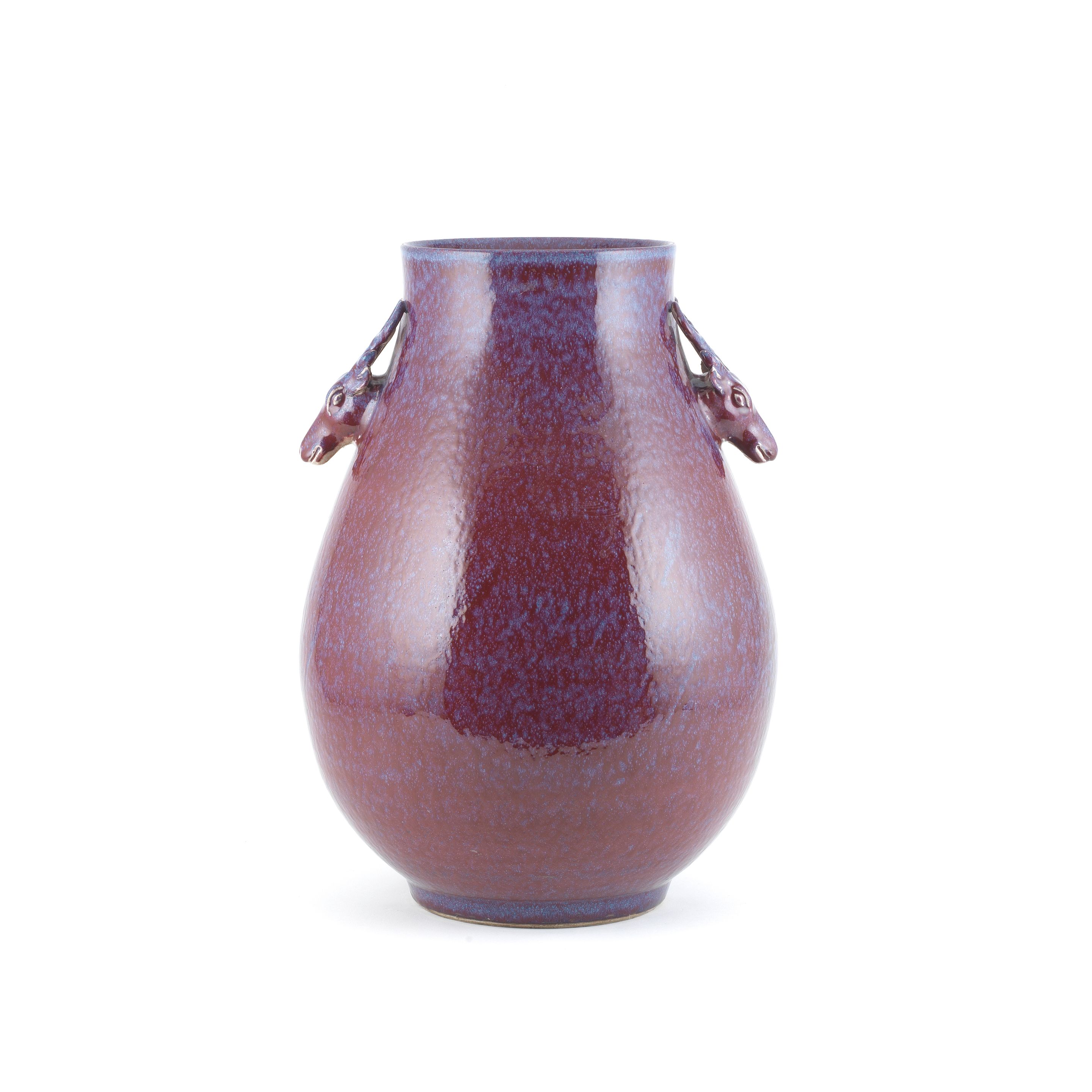 Bonhams : A large Chinese flambé pear-shaped vase with deer handles