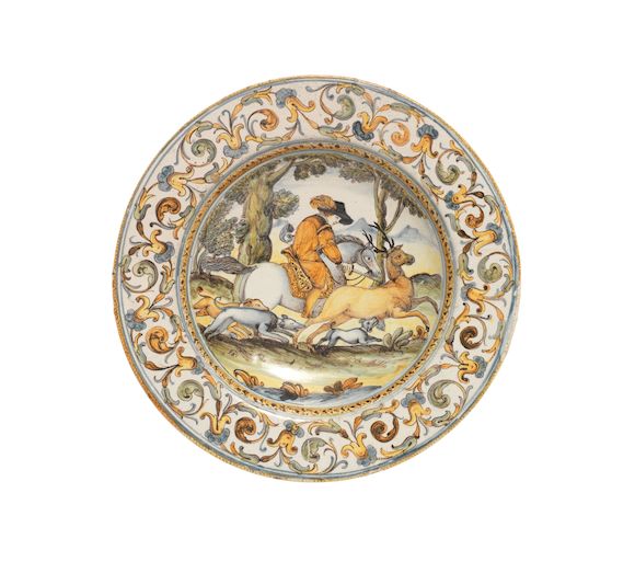 Bonhams : A Castelli Maiolica deep plate depicting a hunting scene ...