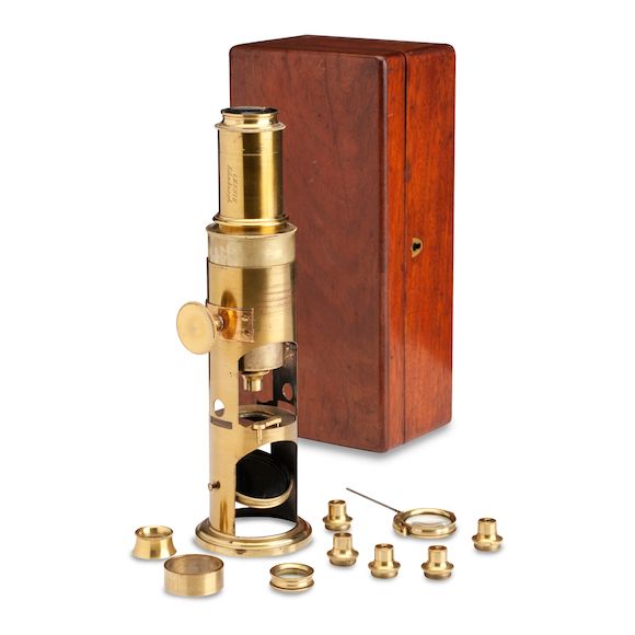Bonhams : An 18th century laquered brass monocular microscope