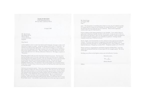 Bonhams : Marlon Brando: A two page autographed letter to David Lean ...