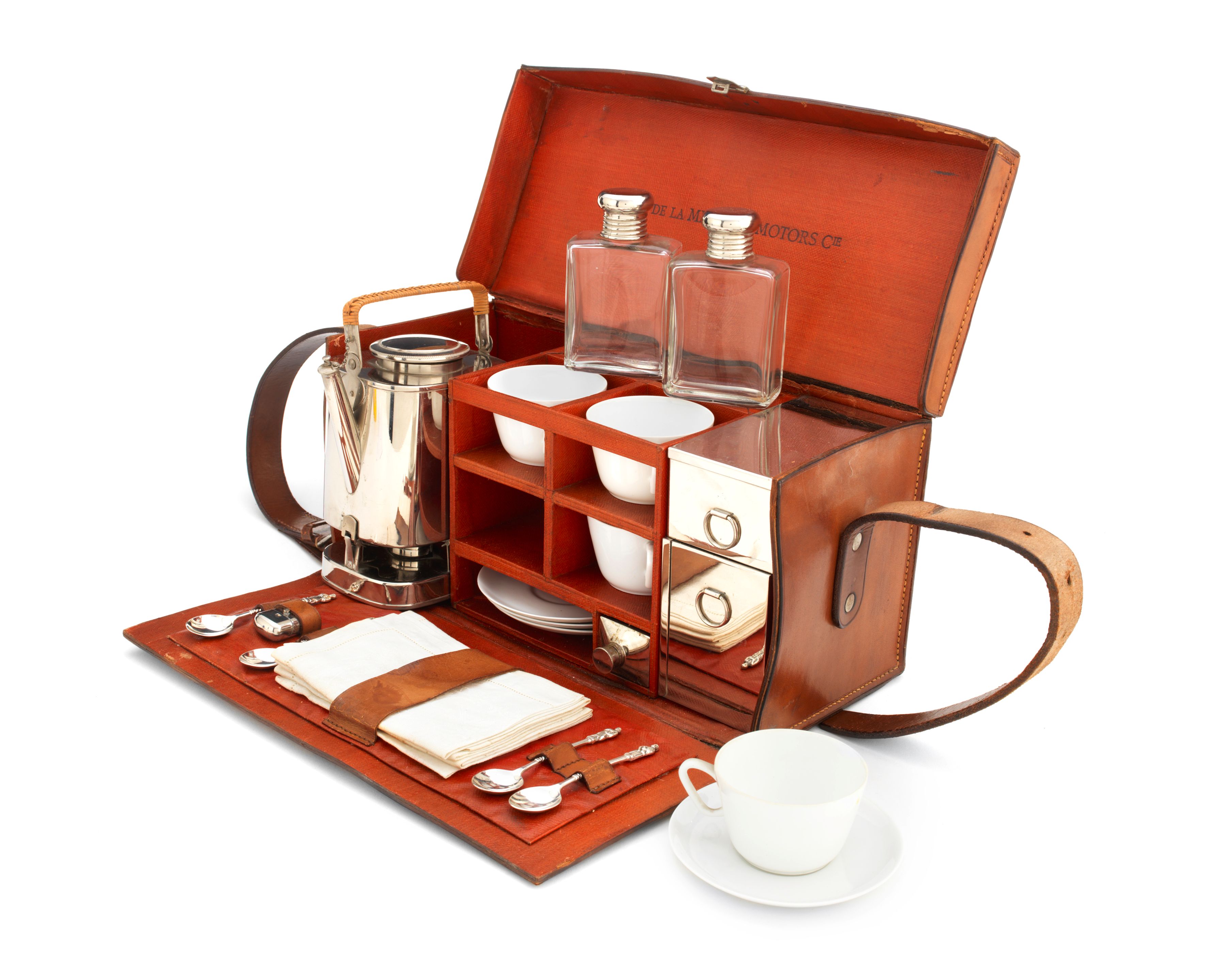 Bonhams Cars : A Veteran leather-cased picnic/tea-set for four persons ...