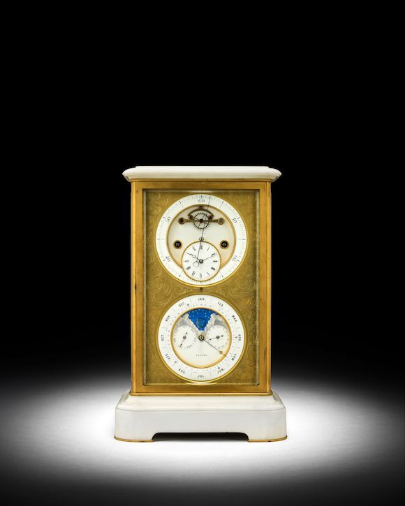 Bonhams : A late 19th century white marble four glass clock with ...