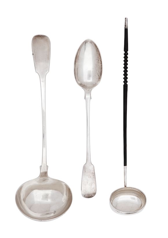 Bonhams : An early Victorian silver soup ladle and basting spoon by ...