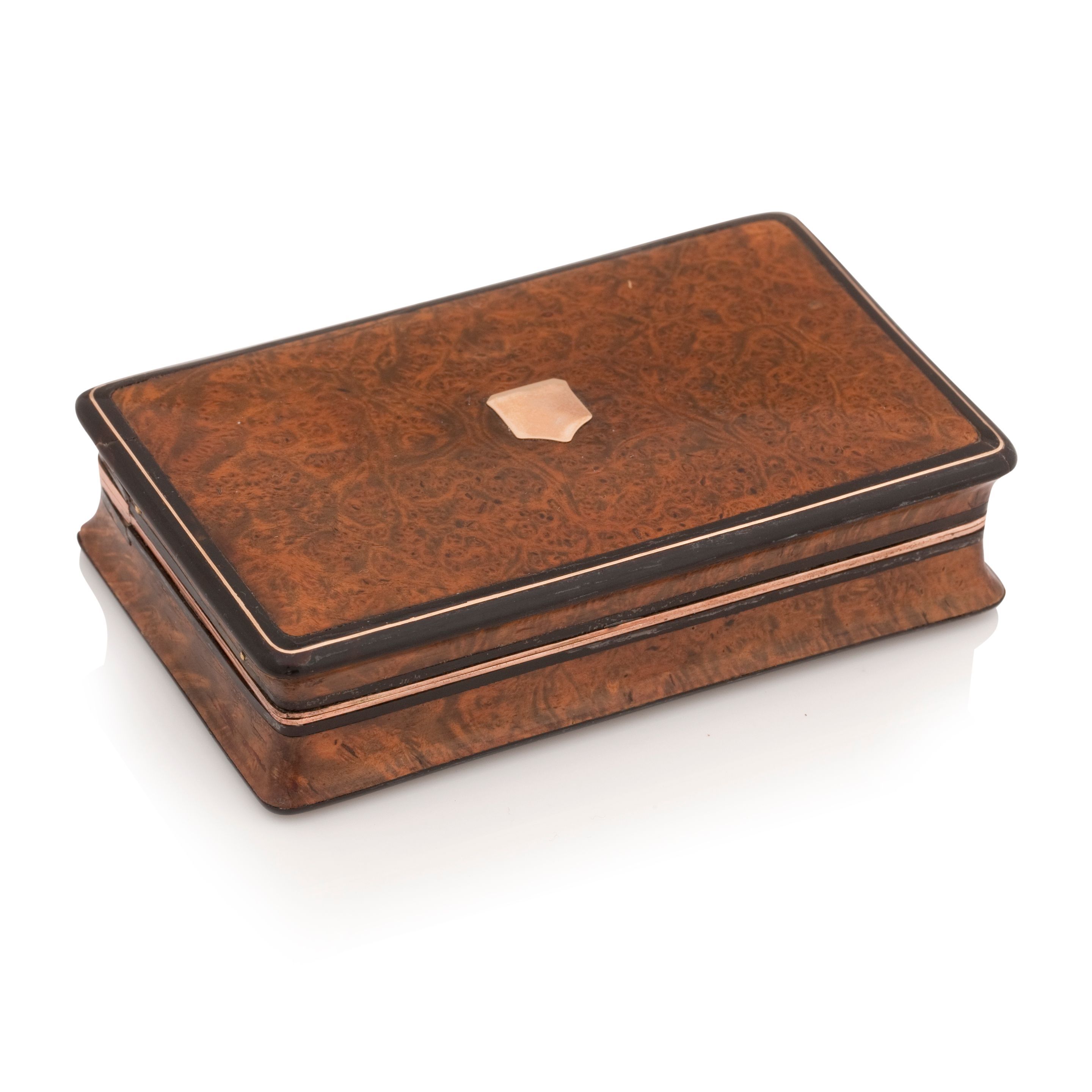 Bonhams : A burr walnut and yellow metal mounted snuff box with two ...