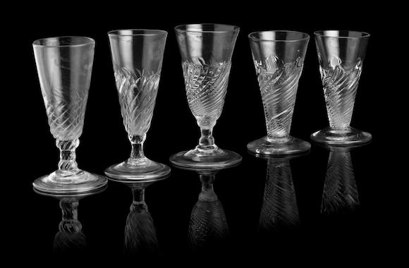 Bonhams Two Flamiform Dwarf Ale Glasses Circa 1730 Together With