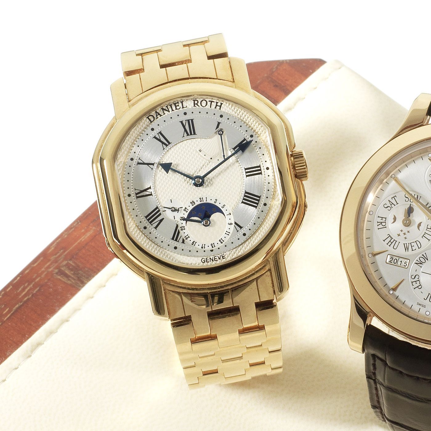 Bonhams : Daniel Roth. An 18K gold manual wind calendar bracelet watch ...