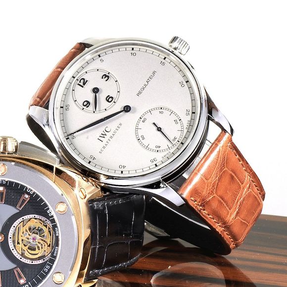 Bonhams : IWC. A stainless steel manual wind wristwatch with regulator ...