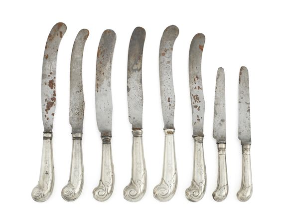 Bonhams : A group of nineteen George III silver table knives eleven by ...