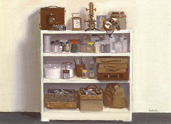 Bonhams : Robert Wraith (British, born 1952) Still life with shelves