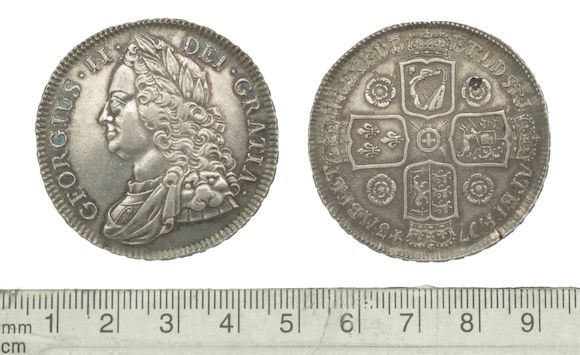 Bonhams : George II, Crown 1743, old laureate head and draped bust left,