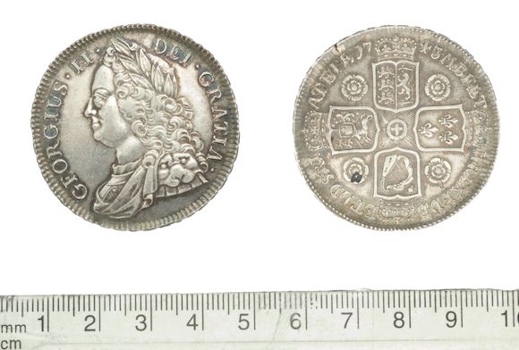 Bonhams : George II, Crown 1743, old laureate head and draped bust left,