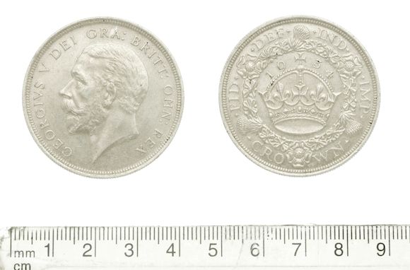 Bonhams : George V, Crown 1934, modified bare head left,