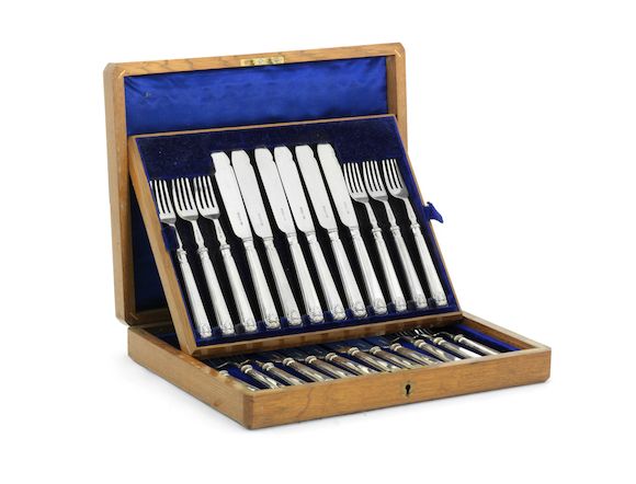 Bonhams : A cased set of twelve pairs of silver fish knives and forks ...