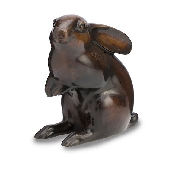 Bonhams : A bronze okimono of a rabbit Meiji