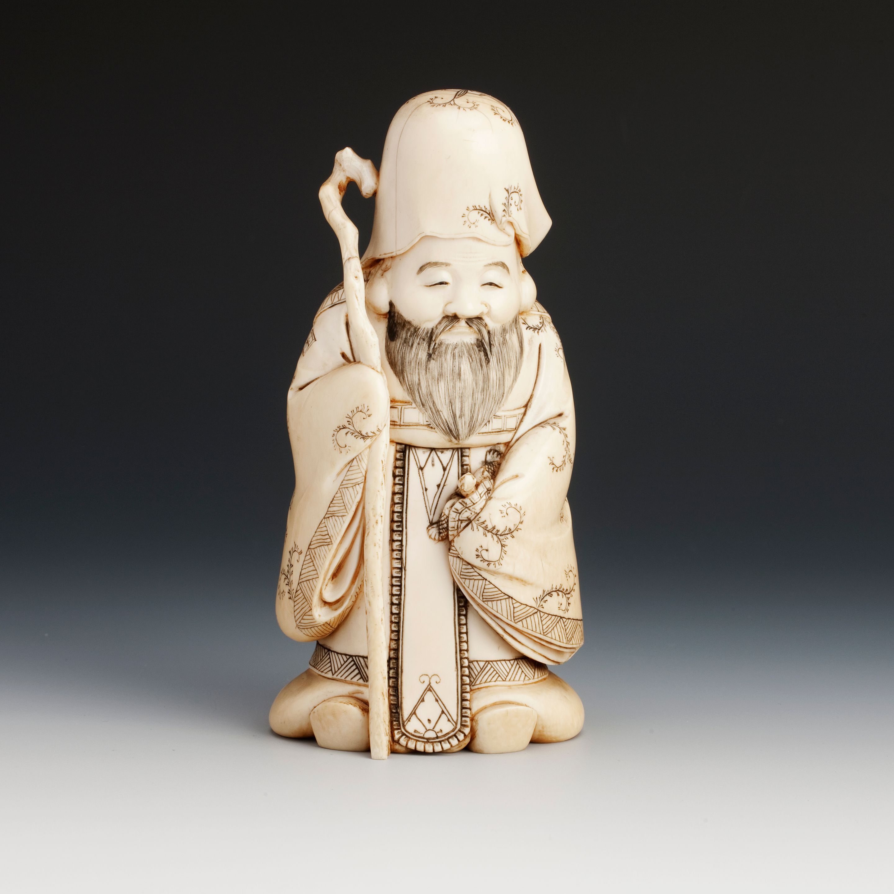 Bonhams : An ivory okimono of Jurojin By Kyoji, Meiji