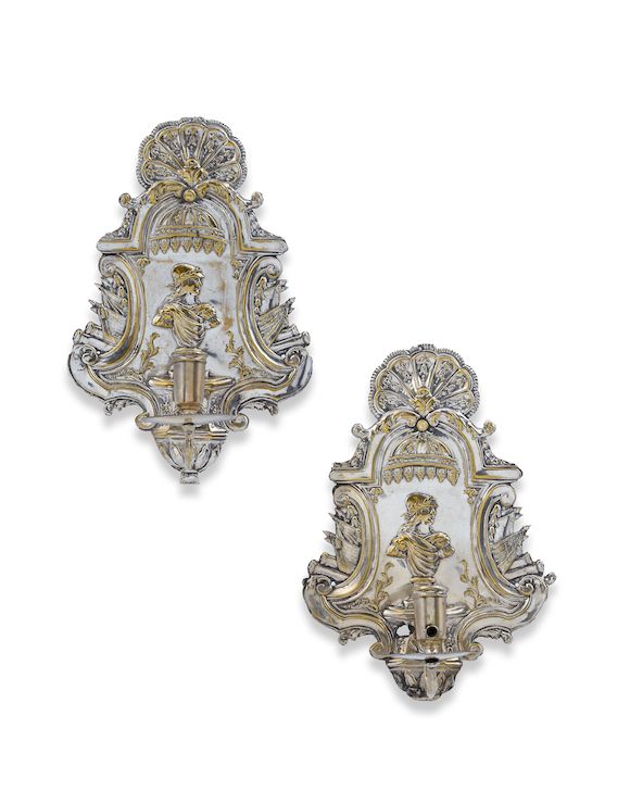 Bonhams : A small pair of late 17th/early 18th silvered sheet brass ...