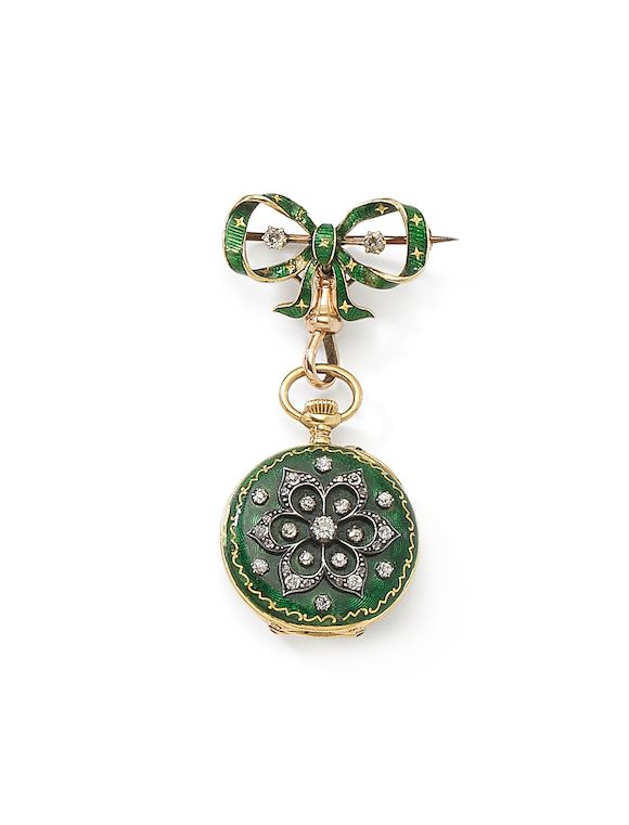 Bonhams : An early 20th century enamel and diamond fob watch, by Le Roy ...