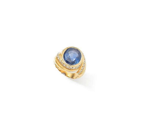 Bonhams : A sapphire and diamond ring, by Wolfers
