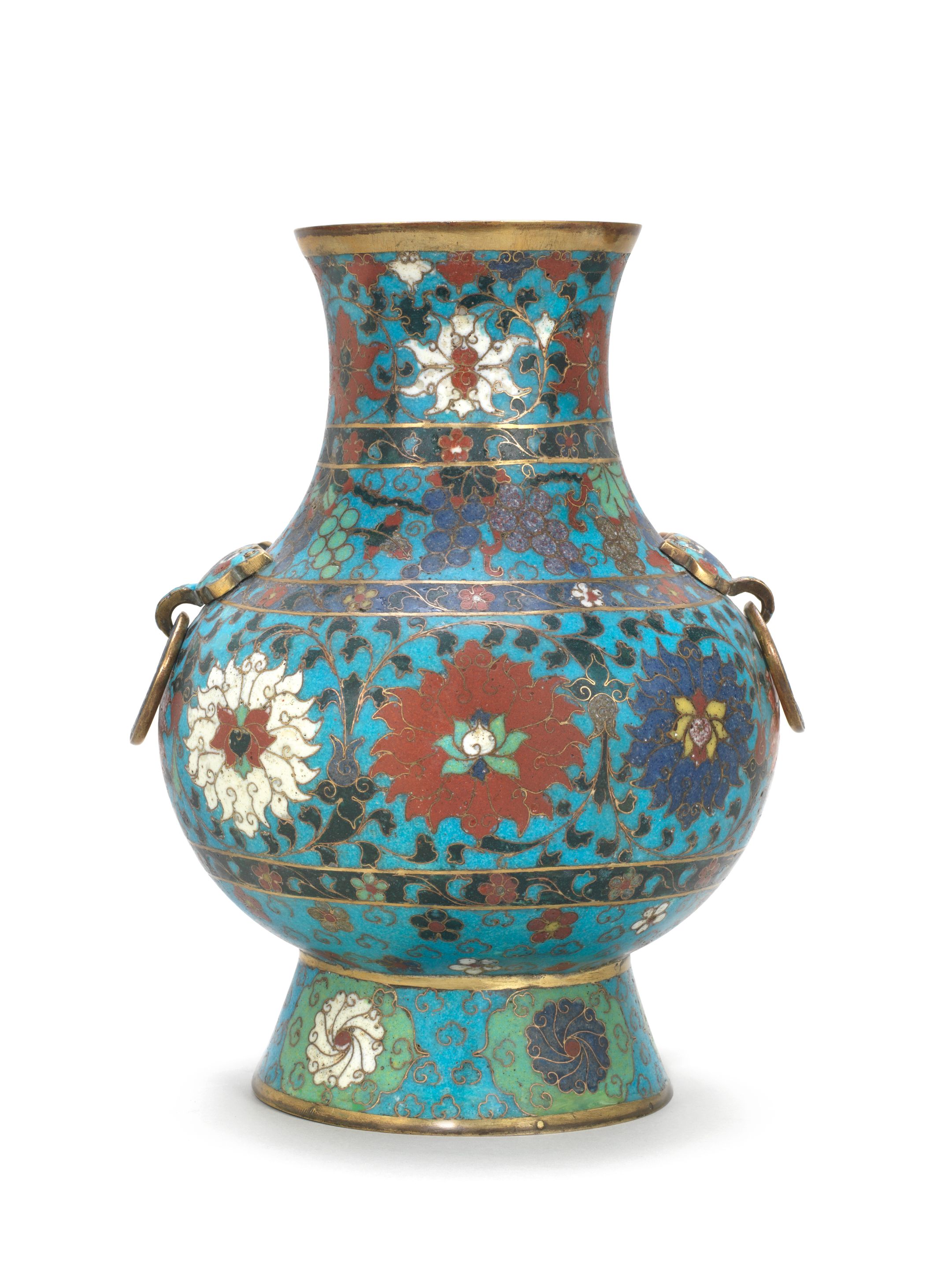 Bonhams : A cloisonné enamel 'lotus and grapevine' vase, hu 17th century