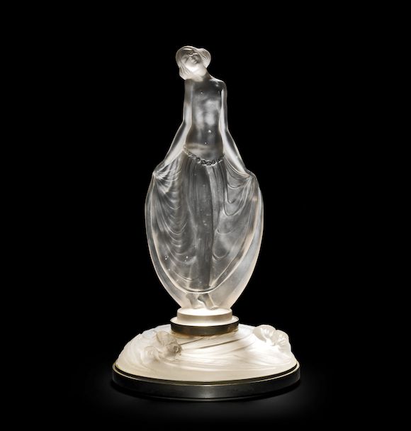 Bonhams : An Art Deco glass Etling figurine on illuminating base ...