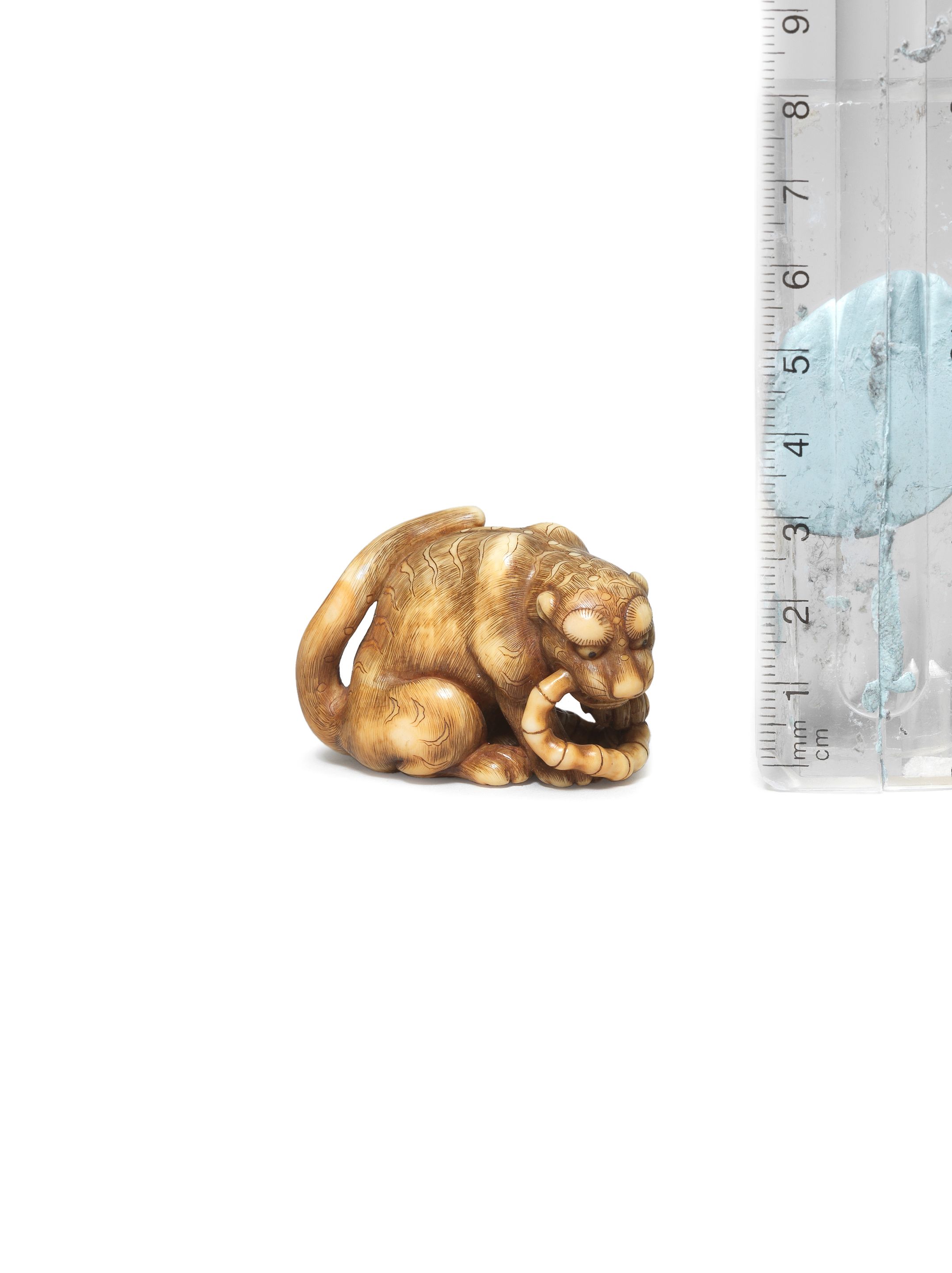 Bonhams : An ivory netsuke of a tiger By Okatomo, Kyoto, early 19th century