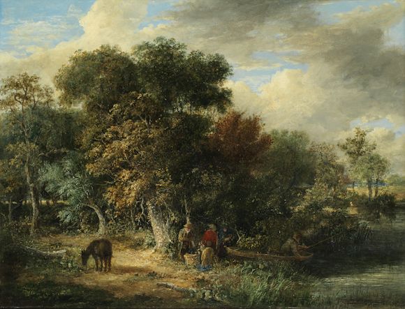 Bonhams : James Stark (British, 1794-1859) Fishing in Windsor Forest