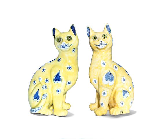 Bonhams : Two Emile Gallé Faience Cats PAINTED MAKER'S MARKS; CIRCA 1900