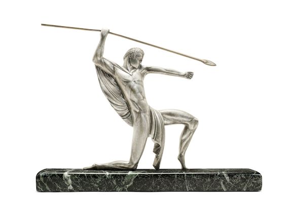 Bonhams : 'The Warrior' A STYLISH ART DECO SILVERED BRONZE STUDY by ...