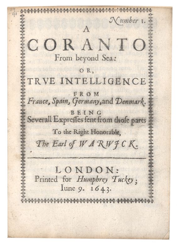 Bonhams : CORANTO A Coranto from Beyond Sea: or, True Intelligence from ...