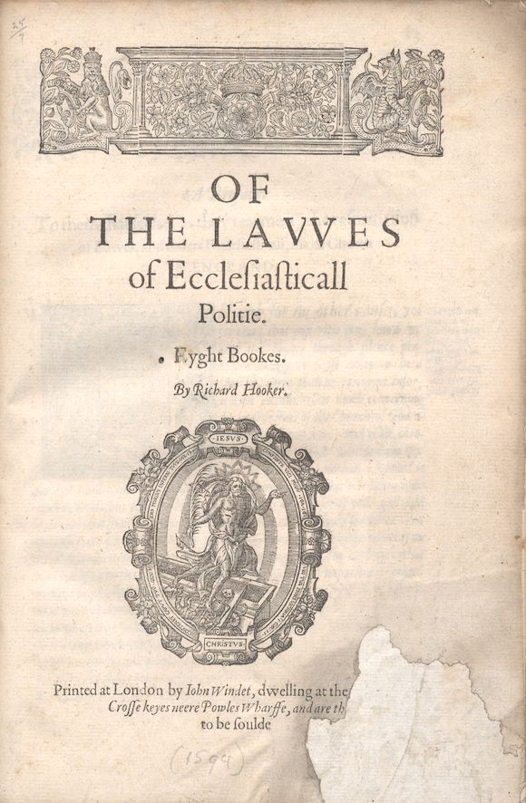 Bonhams : HOOKER (RICHARD) Of the Lawes of Ecclesiasticall Politie ...